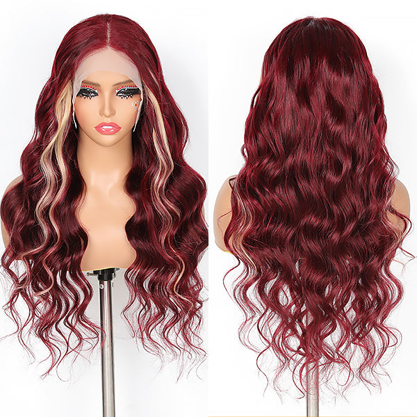 99J Burgundy Lace Front Wig 613 Blonde Highlight Wigs Body Wave Human ...